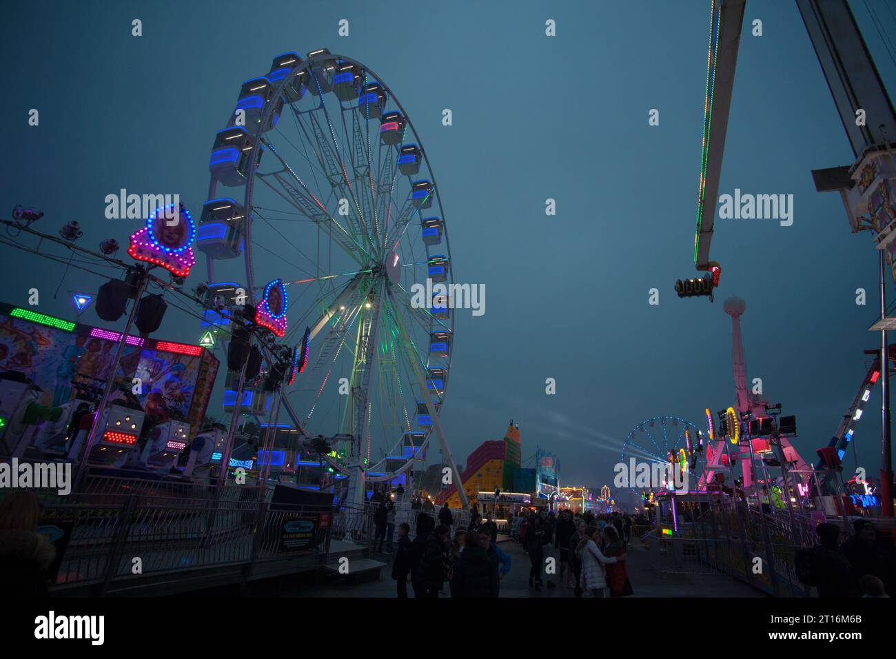 Europe's largest travelling funfair, evening, Walton Street, Hull East Yorkshire UK, Hull Fair ...