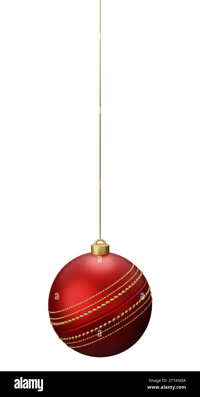Cricket ball Hanging Christmas bauble. 3d render illustration isolated ...