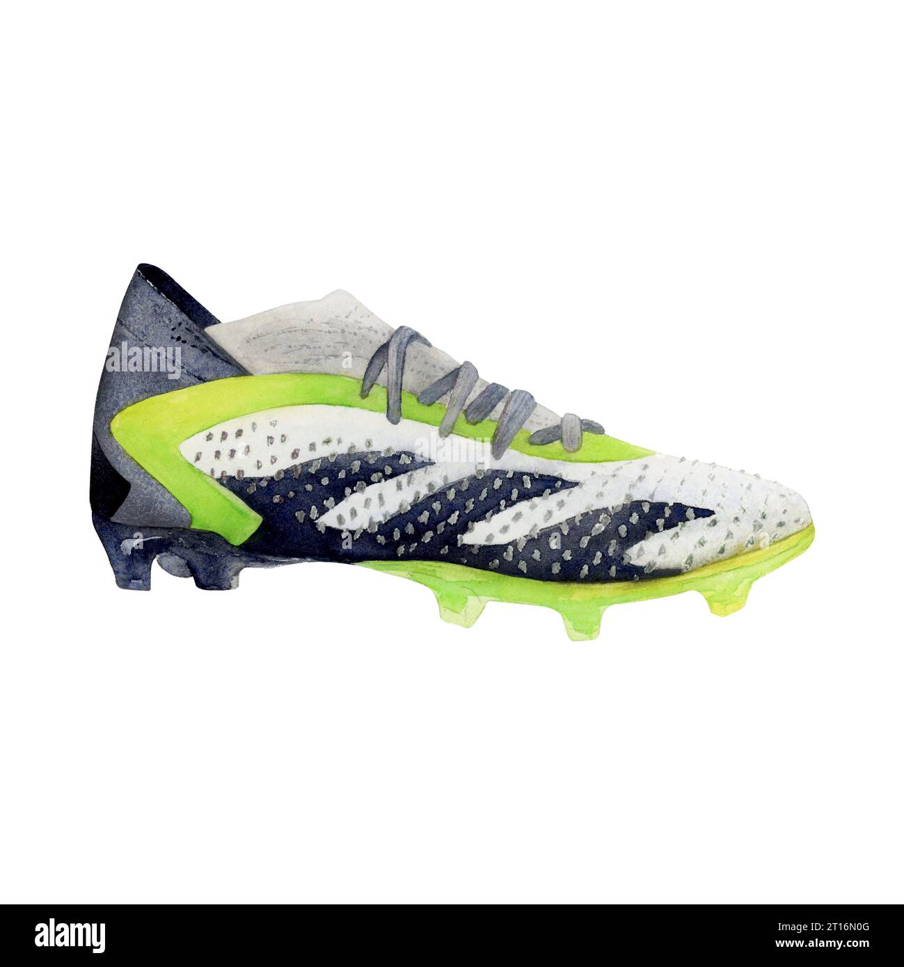 Watercolor drawing of football studded boots with lace yellow white and ...