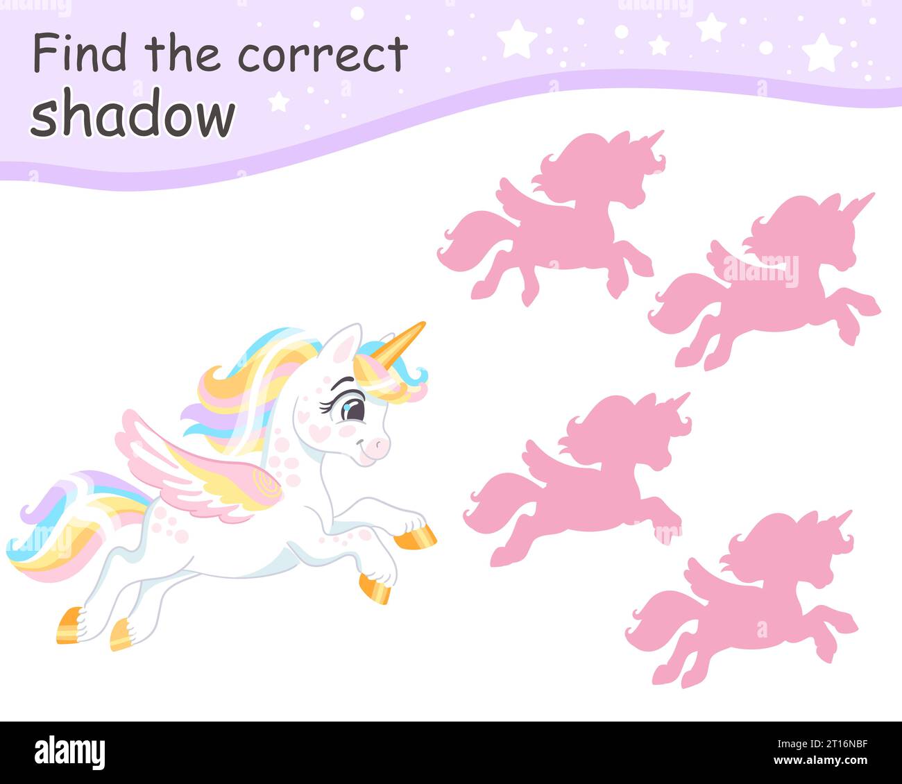 Find the correct shadow. Cute cartoon romantic funny unicorn ...