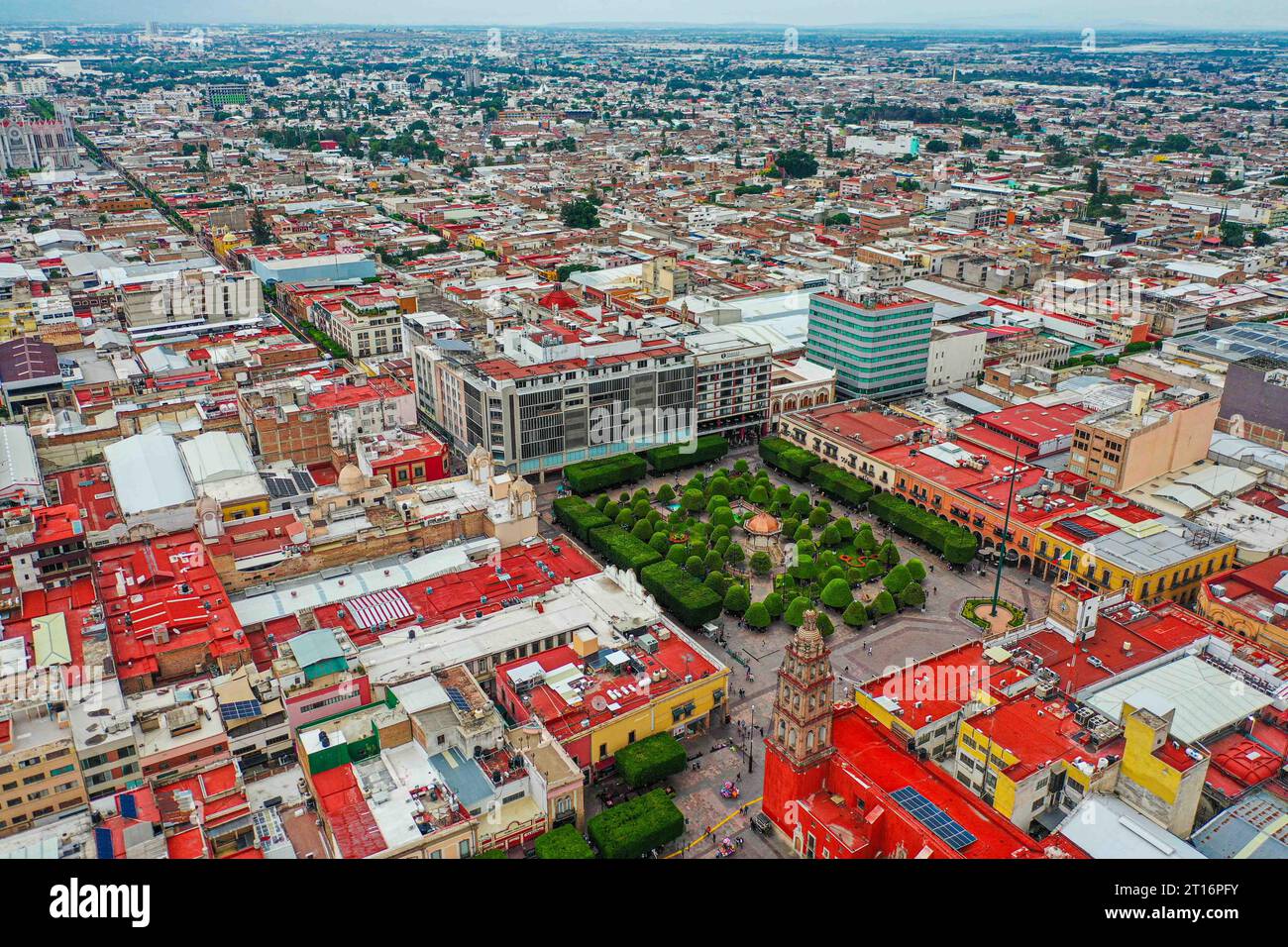 Main garden in the historic center of León Guanajuato. aerial view of ...