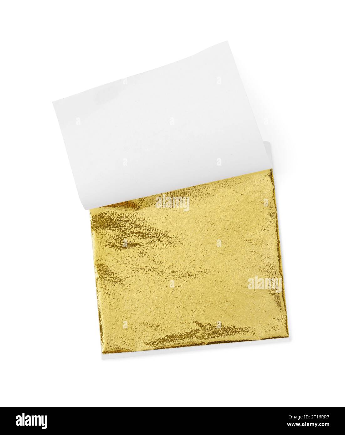 One edible gold leaf sheet isolated on white, top view Stock Photo - Alamy