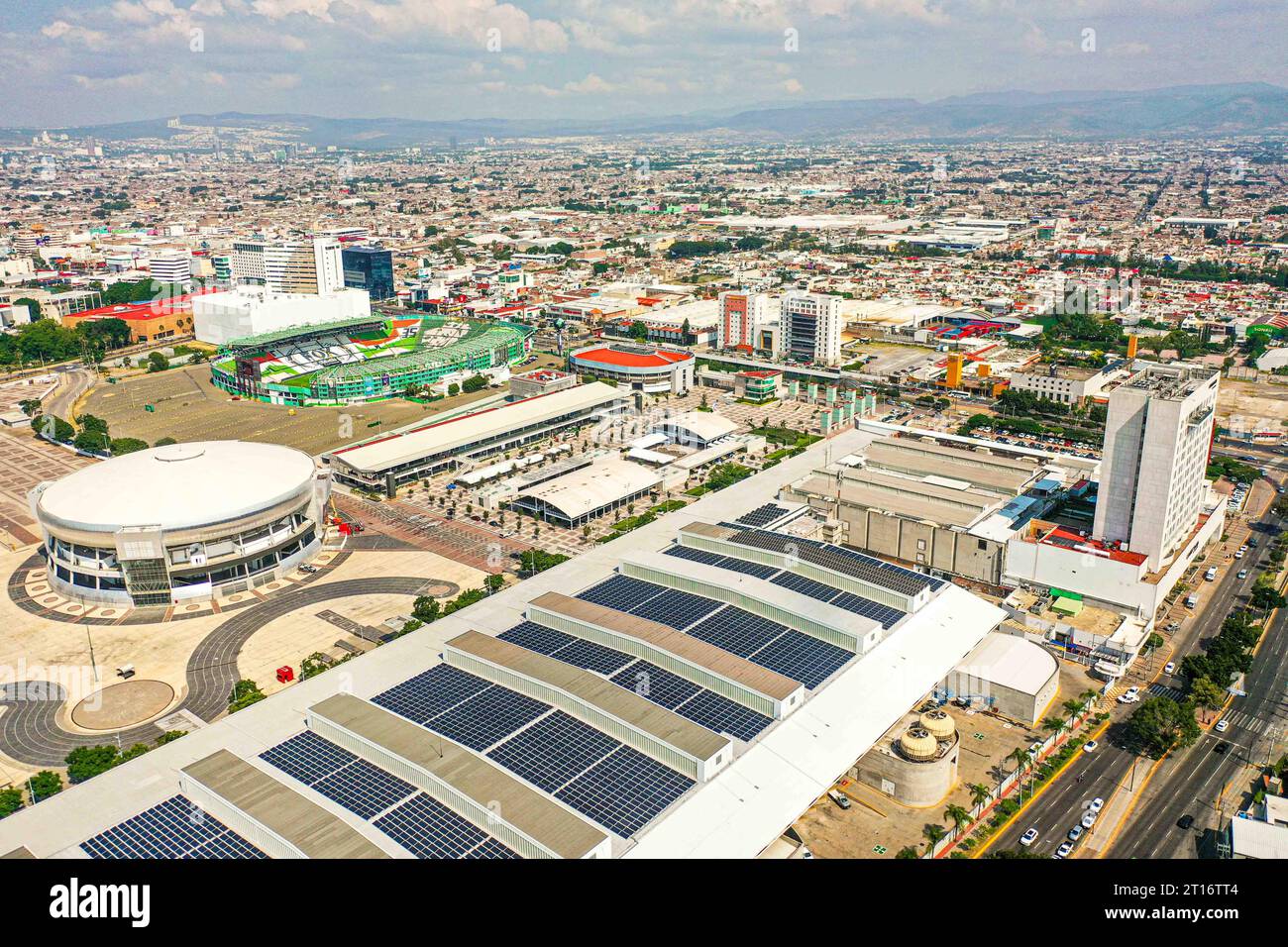 Solar panels on the roof of the León State Fair building, architecture ...