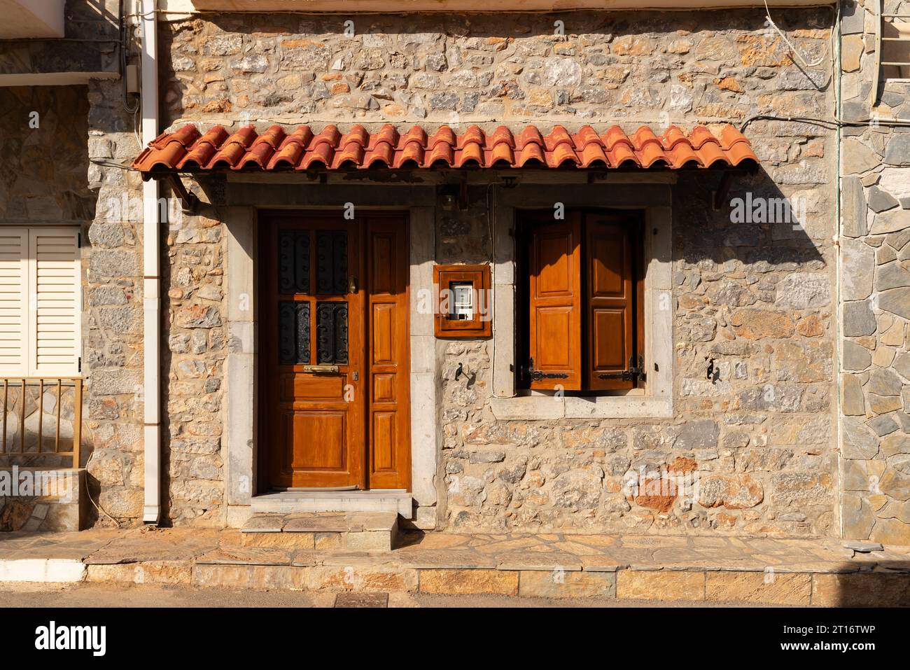 Exterior of building in small Crete village. Plaka, Crete, Greece Stock ...