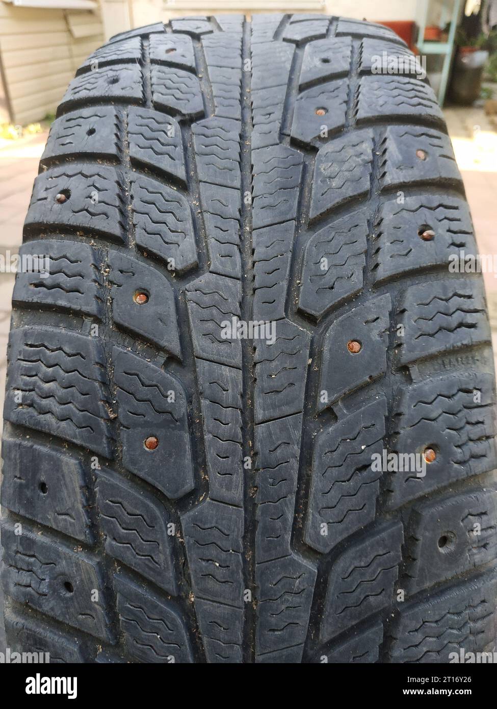 Old worn car tires. Damaged rubber. Old tyres. Recycling of rubber ...