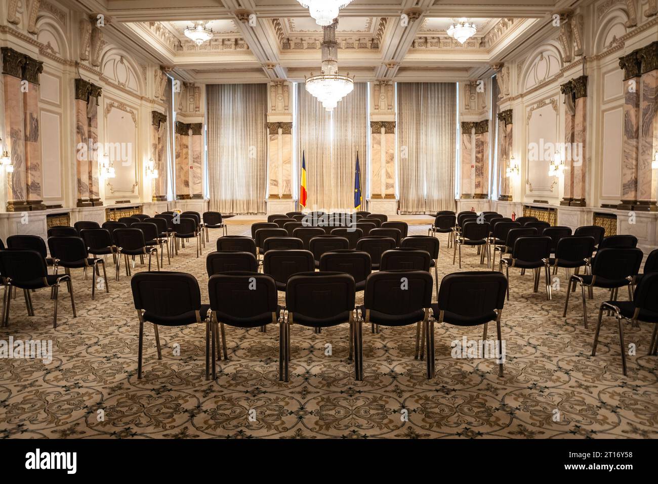 Picture of the interior of the Romanian palace of parliament, with a ...