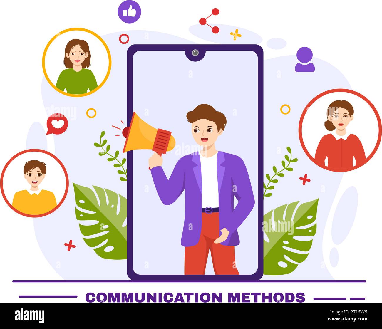 Communication Methods Vector Illustration with Team Referral Marketing ...
