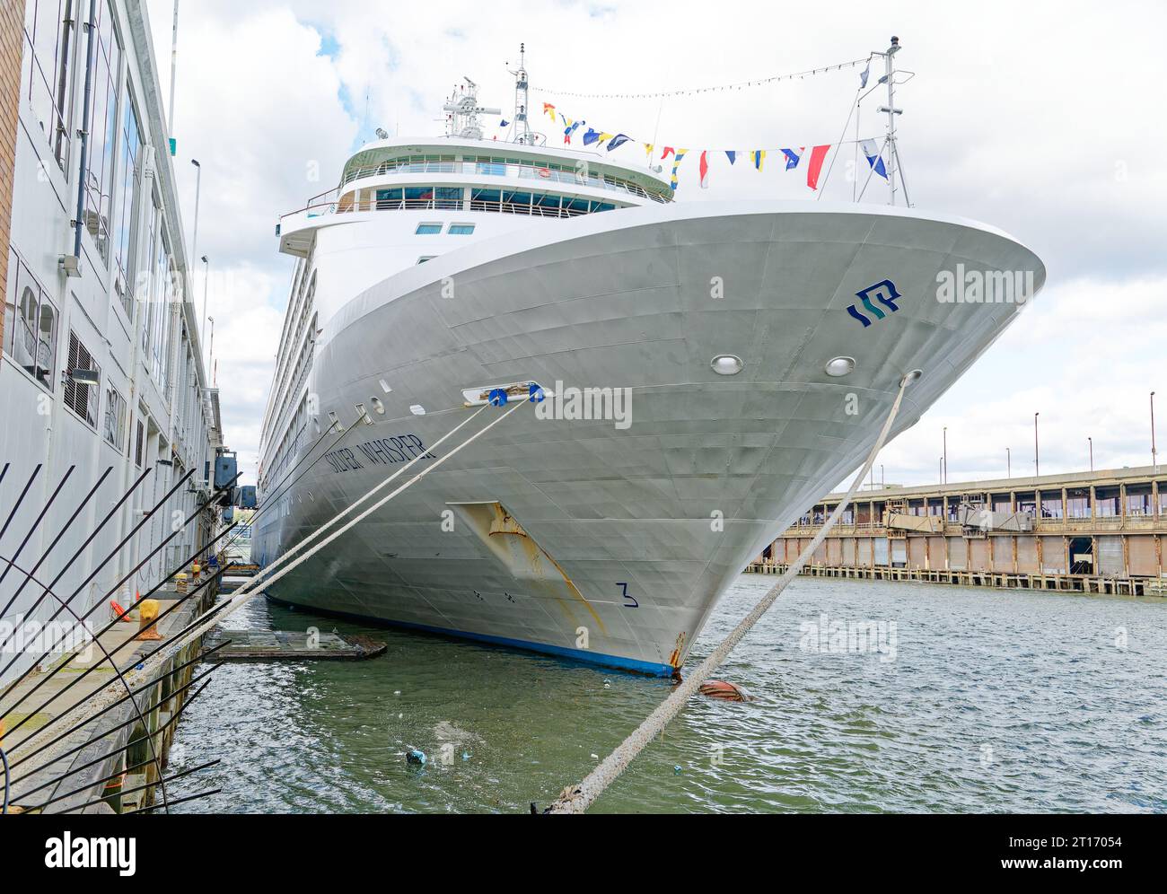 Cruise ship Silver Whisper, docked at the Manhattan Cruise Terminal ...