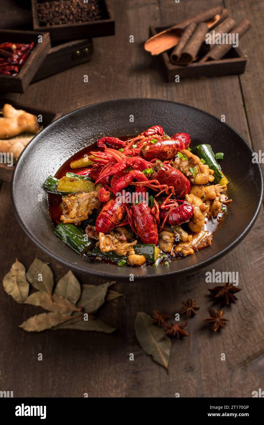 crawfish with bull frog , Asian Chinese Food Spicy Crayfish Stock Photo ...