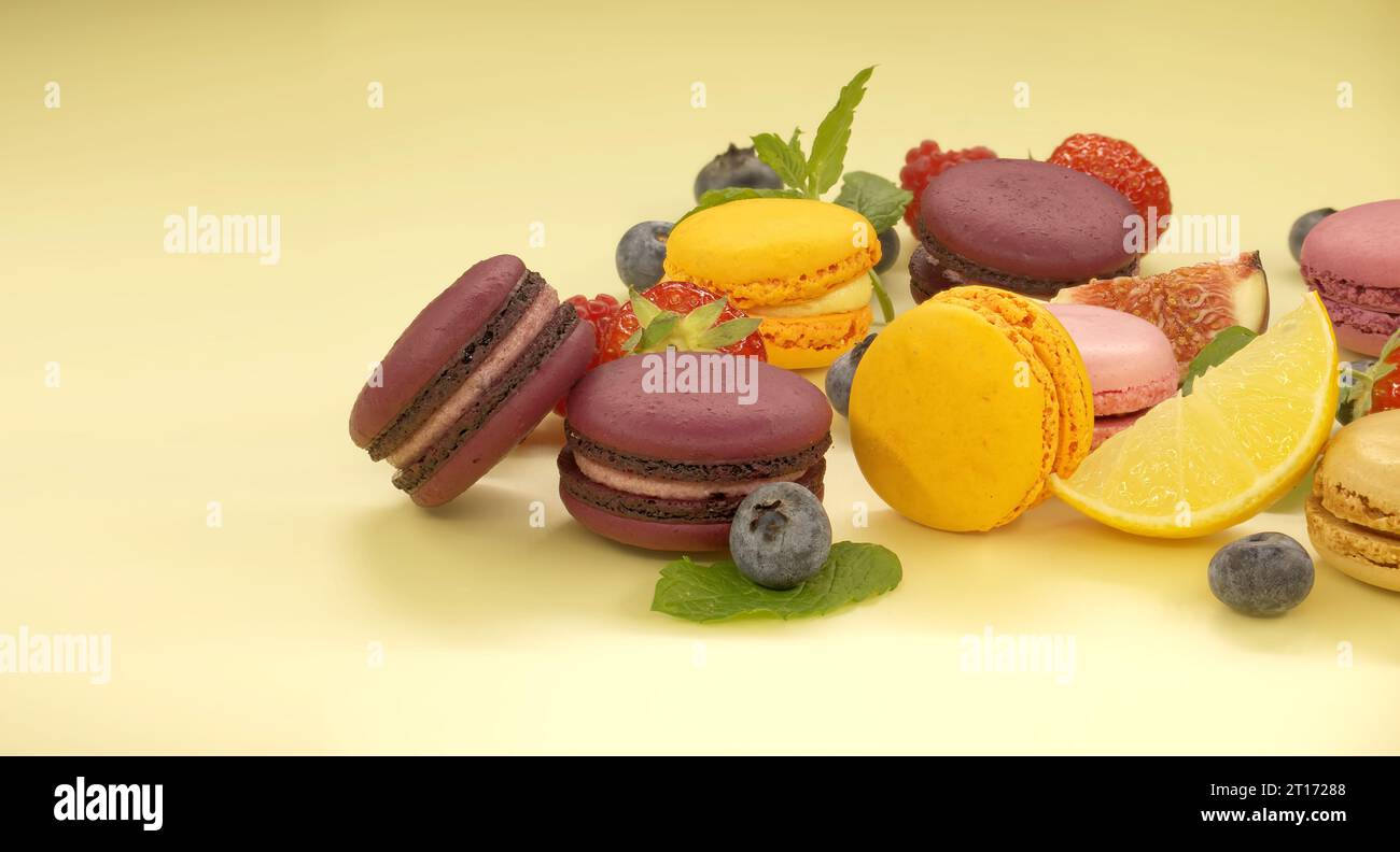 Table filled with macaroons and fruits visual appeal of the food joy of ...
