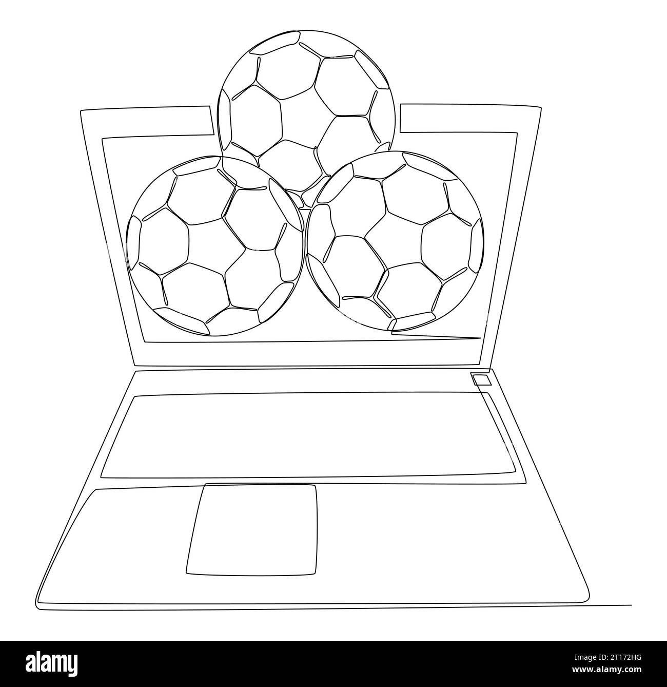 One continuous line of Laptop with football ball. Thin Line ...