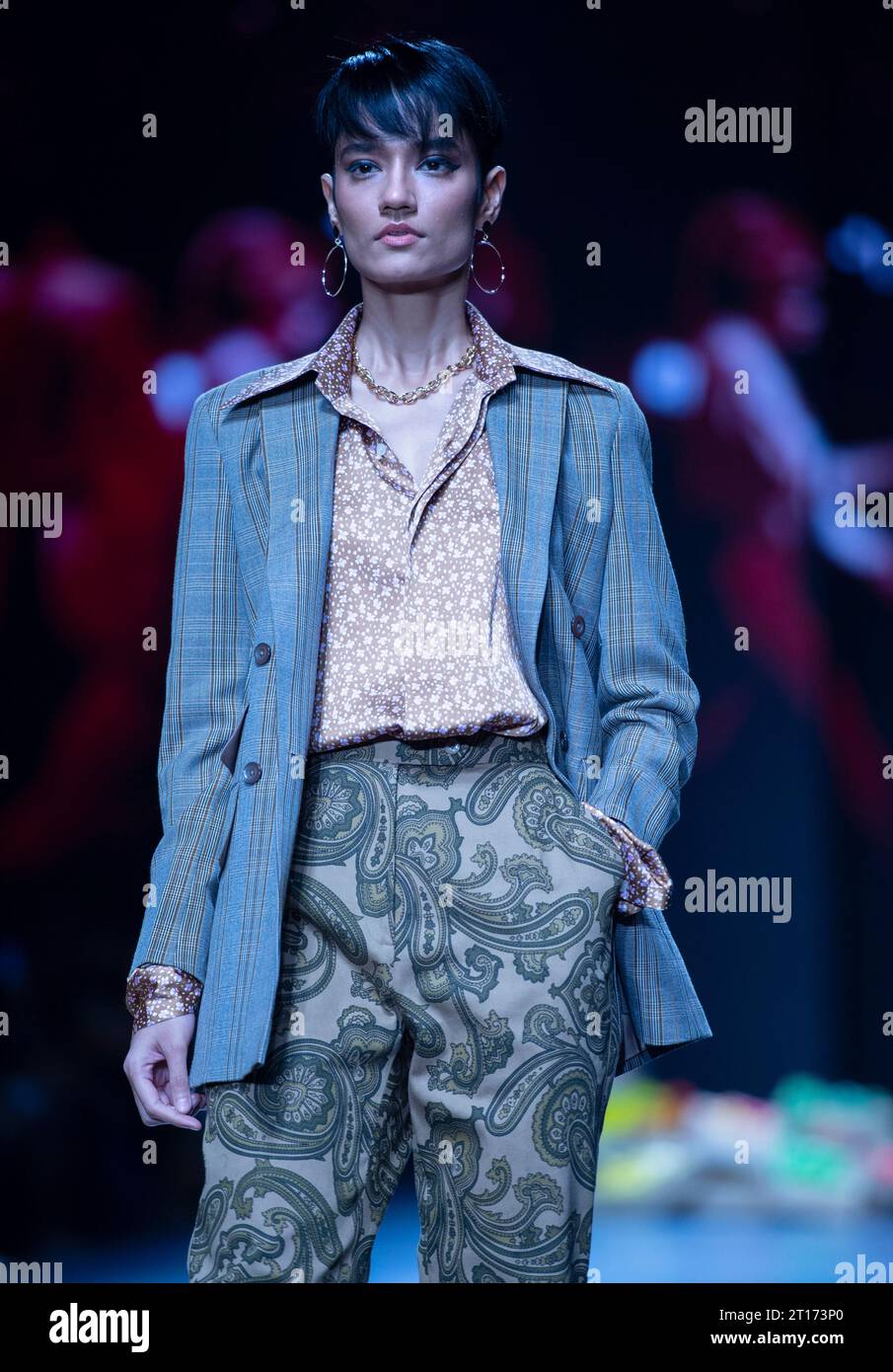 New Delhi, India. 11th Oct, 2023. A model displays a creation of Indian ...