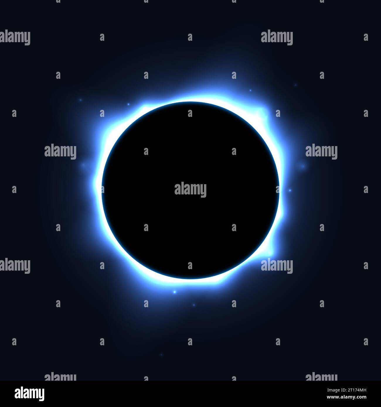 Sun full eclipse concept. Light blue moon glow background. Solar or ...