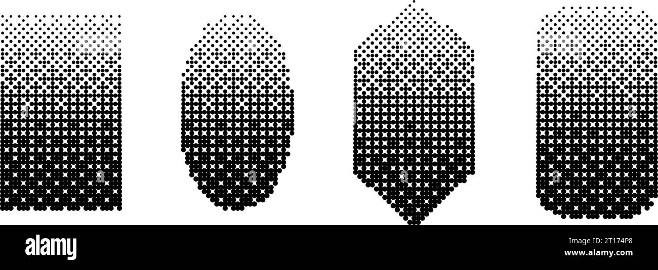 Geometric shapes bitmap set. Dither gradient forms collection. Oval ...