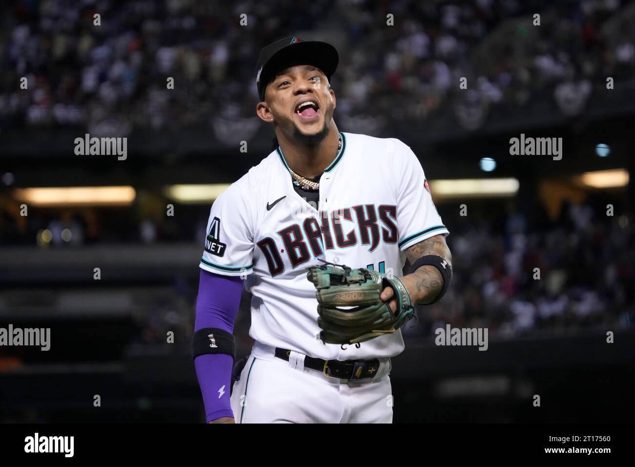 Arizona Diamondbacks second baseman Ketel Marte jokes with fans during ...