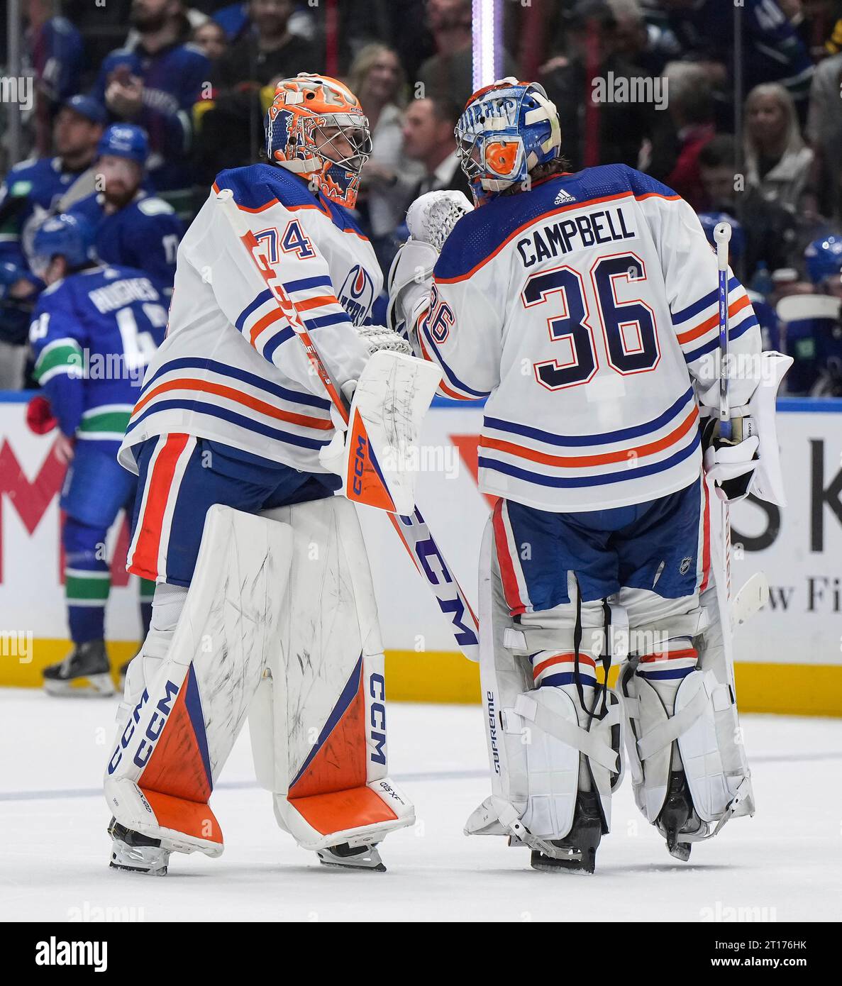 Edmonton Oilers goalie Stuart Skinner (74) comes into the game as ...