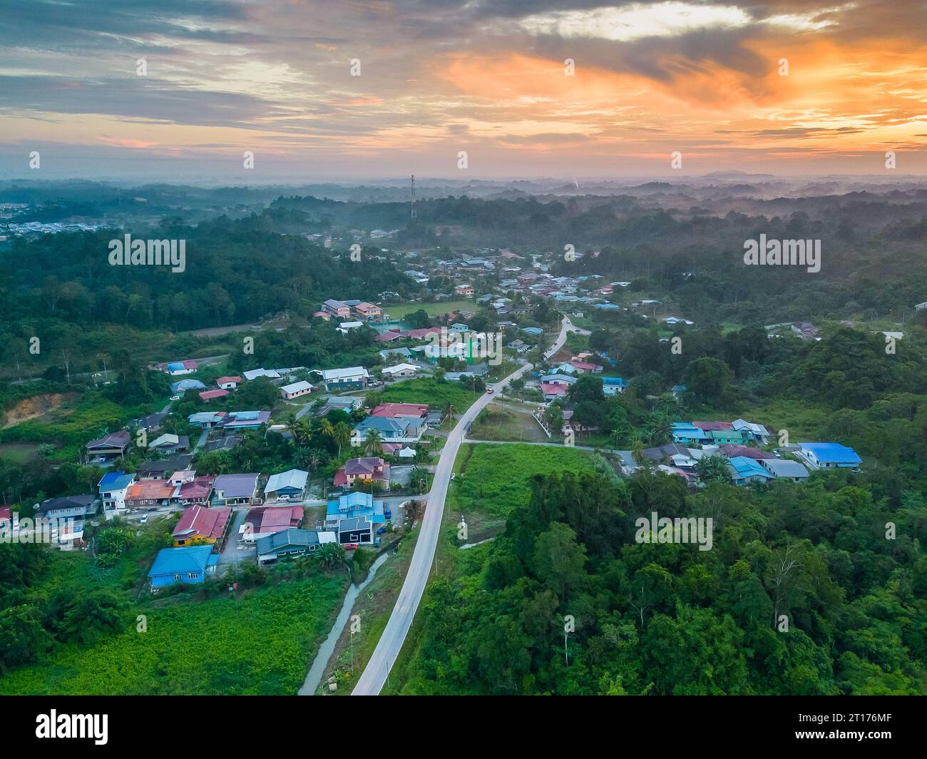aerial view of kuching’s sunrise at small village Stock Photo - Alamy