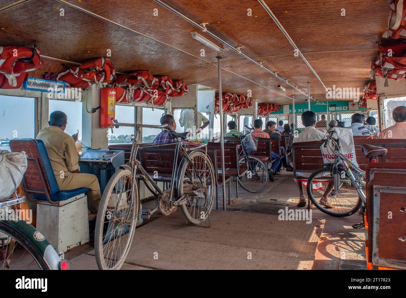 01 25 2013 TRANSPORT-In side of Ferry service fort Cochin Kerala Asia ...