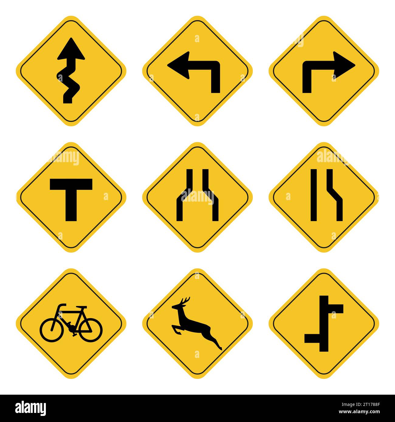 Road sign collection drawing by illustration. Road symbol on yellow ...