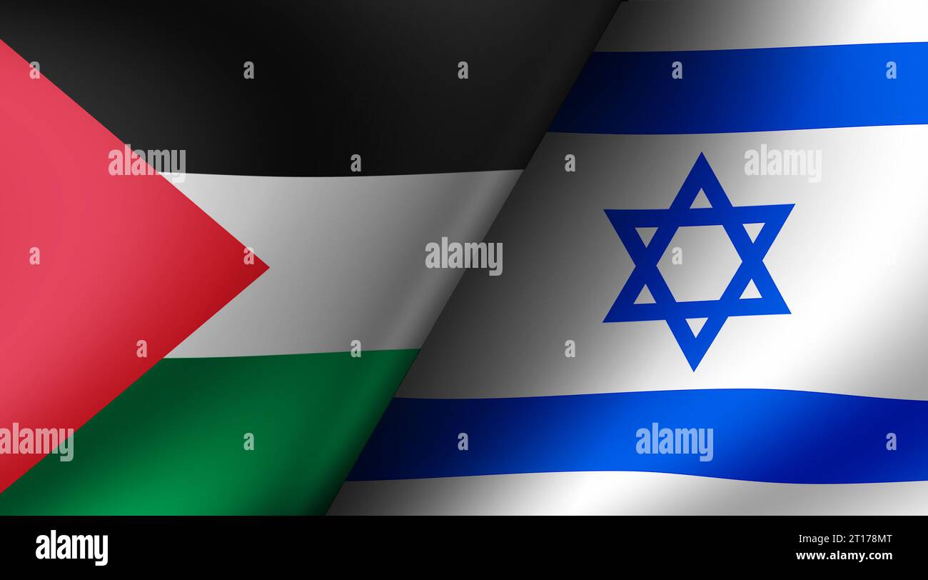 Israel vs Palestine (War crisis , Political conflict). country flag ...