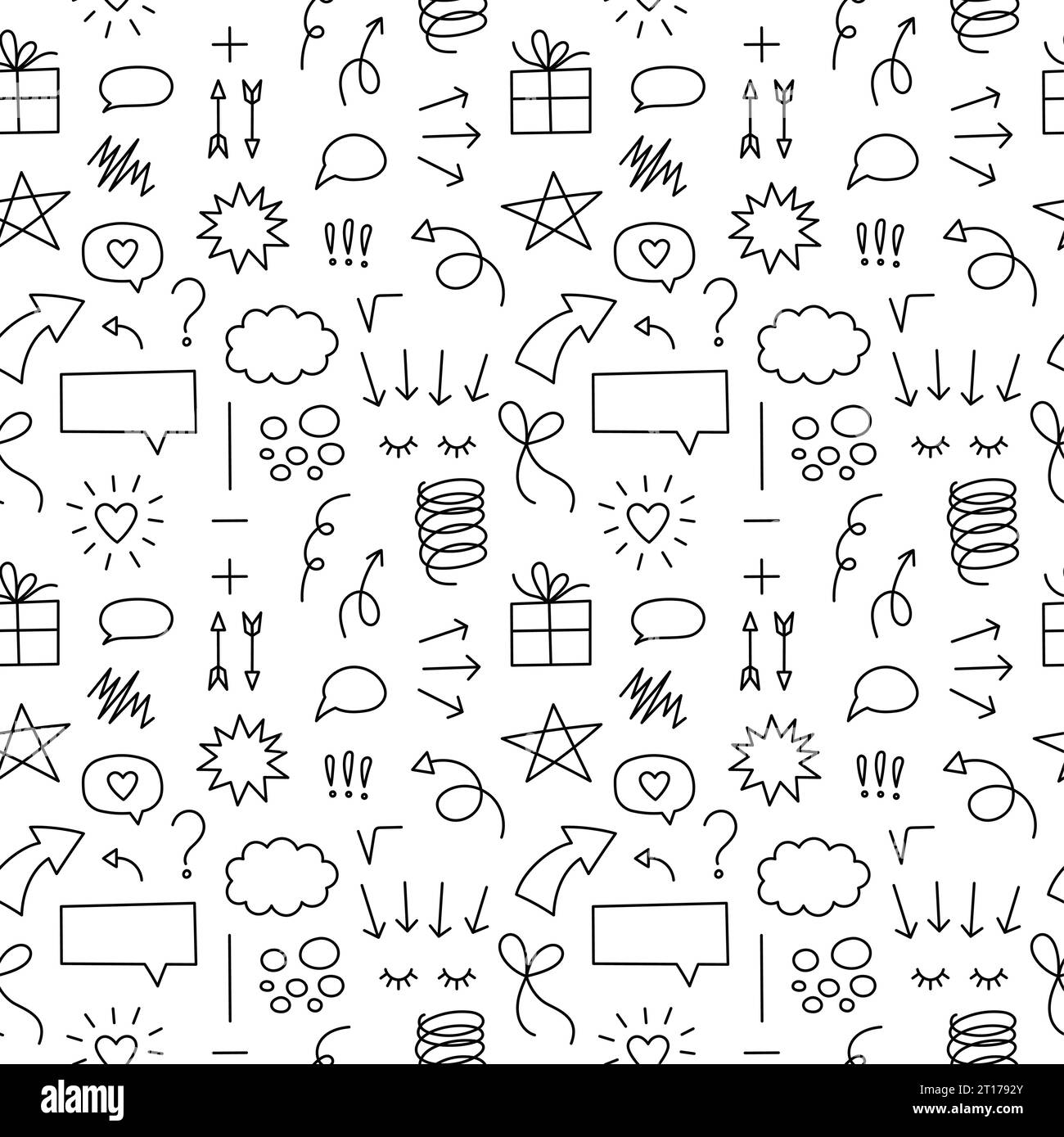 Hand drawn doodle elements seamless pattern. Dark theme. Cartoon ...