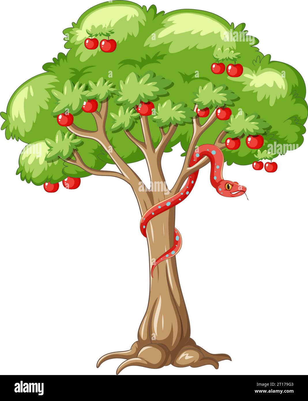 A vector cartoon illustration of an apple tree with a snake Stock ...