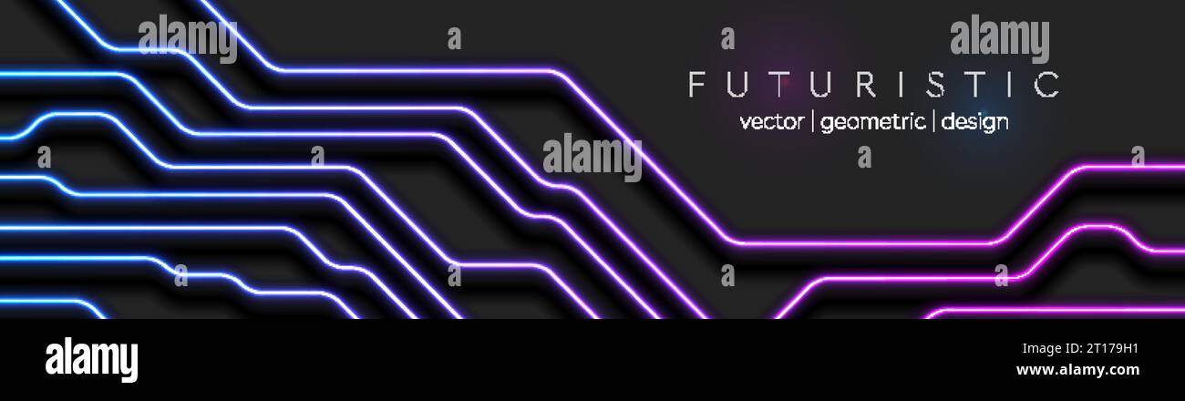 Glowing blue purple neon circuit board lines abstract banner design ...