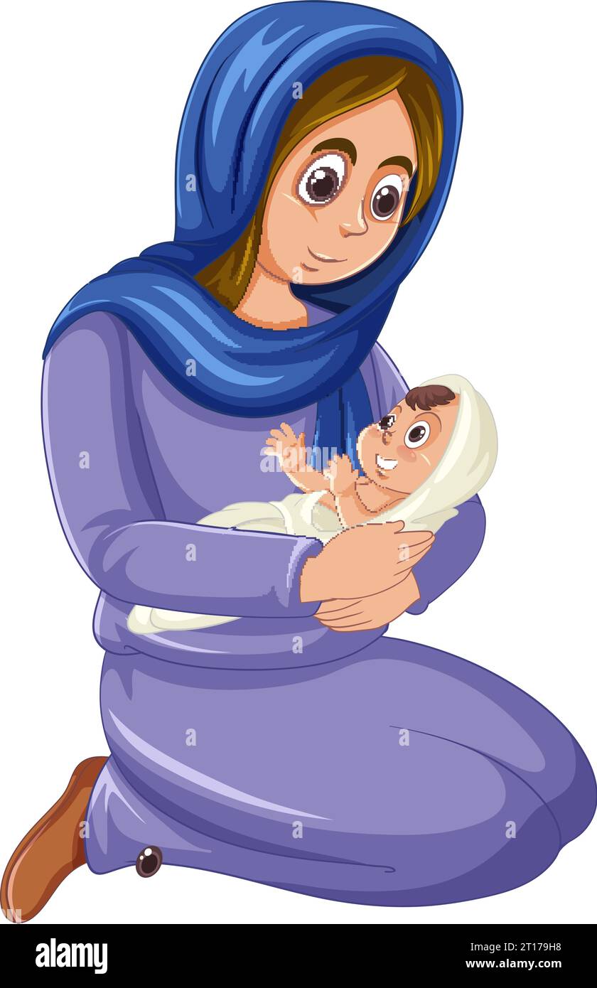 Illustration of Mary holding baby Jesus in Middle East Stock Vector ...