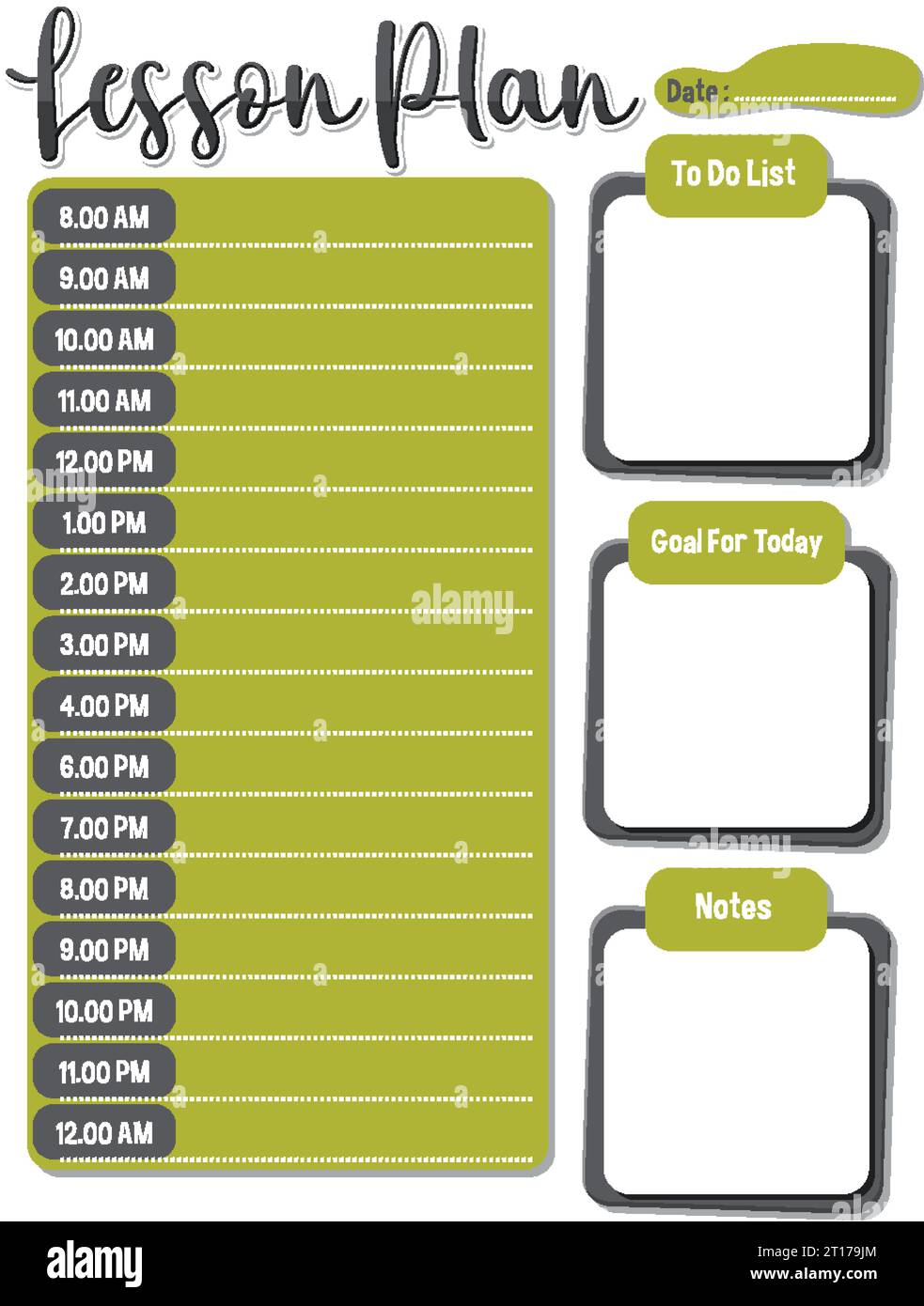 A vector cartoon illustration style of a daily lesson planner template ...