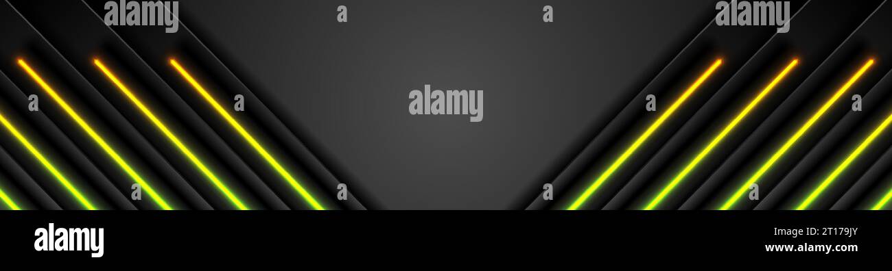 Black tech abstract banner design with yellow and green neon glowing ...
