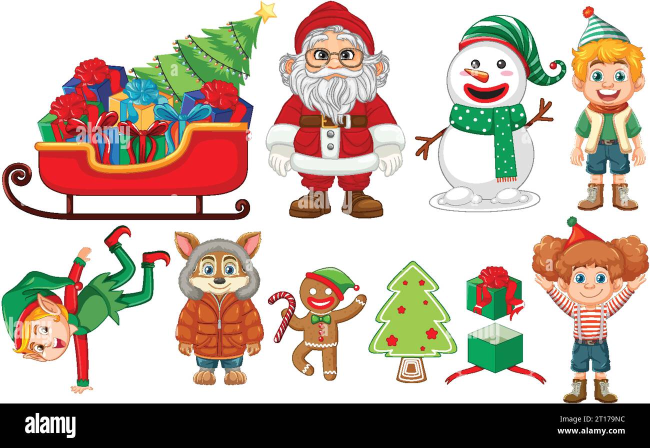 A festive collection of Christmas-themed objects and characters Stock ...