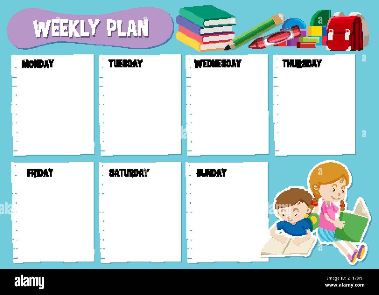 Vector cartoon characters on a weekly plan from Monday to Friday Stock ...