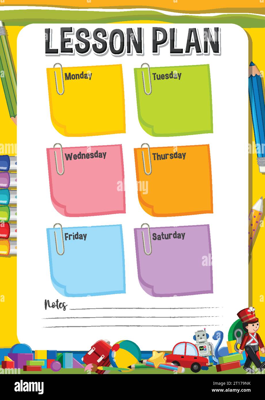 Weekly lesson plan template schedule with a background of children's ...