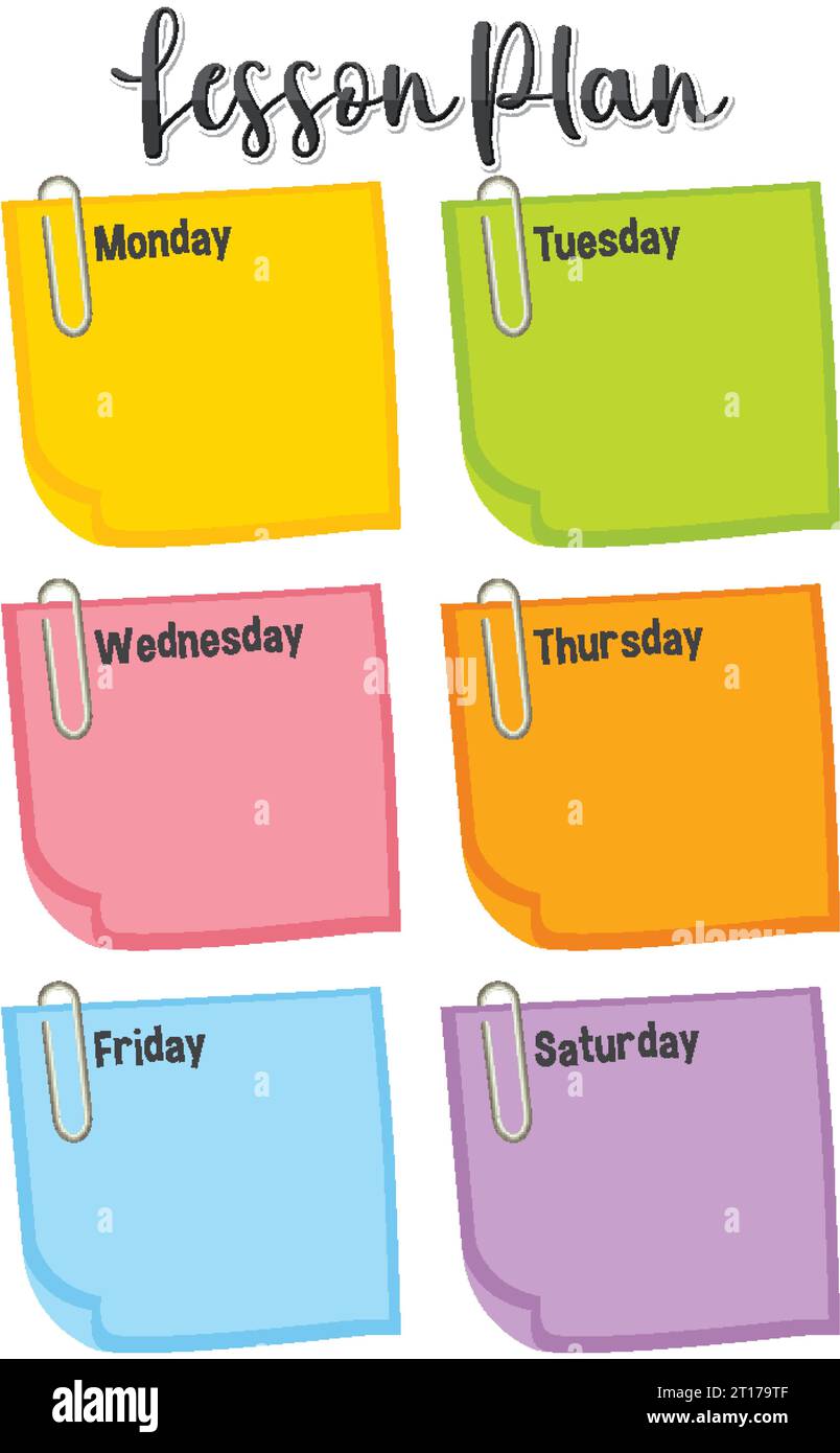 A vibrant template for organizing weekly lessons Stock Vector Image ...