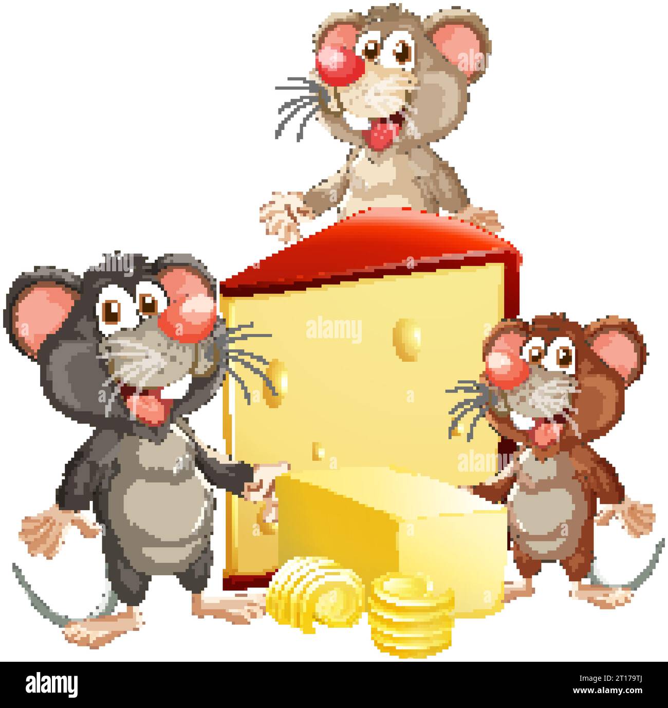 Playful rats enticed by cheese and butter in a whimsical cartoon Stock ...