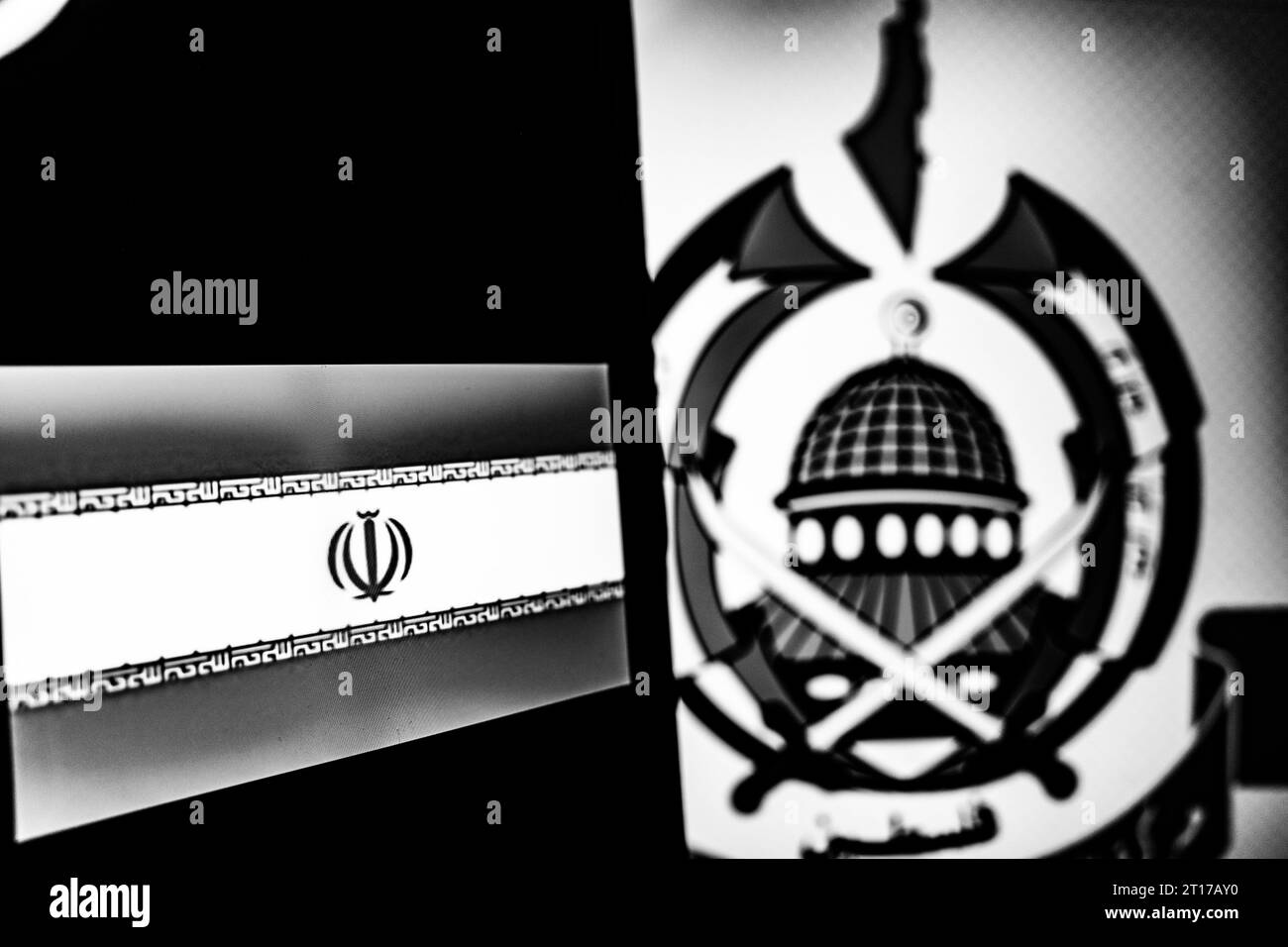 October 12, 2023: The emblem of the Hamas militant group with the ...