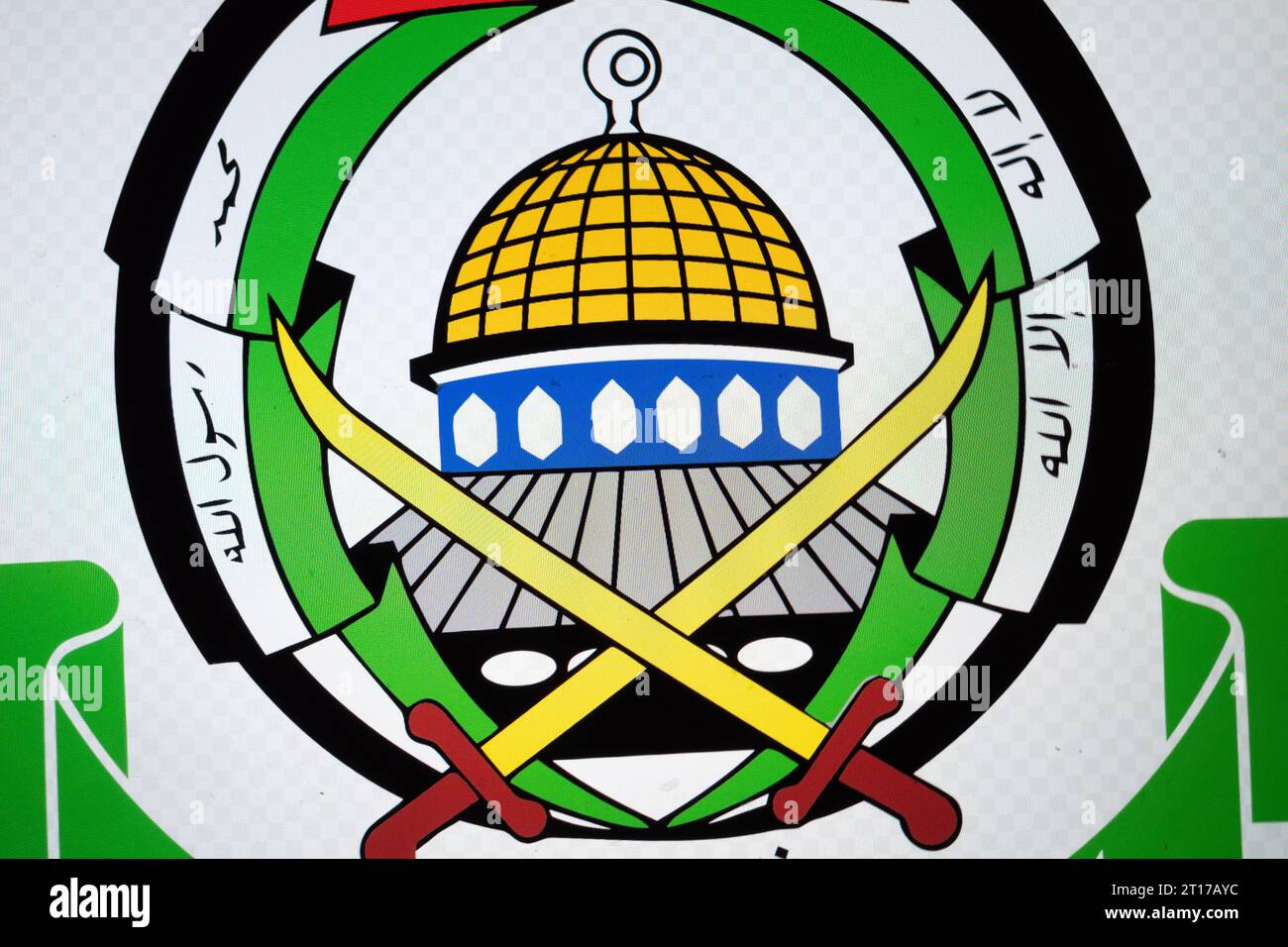 October 12, 2023: The emblem of the Hamas militant group as Israel and ...