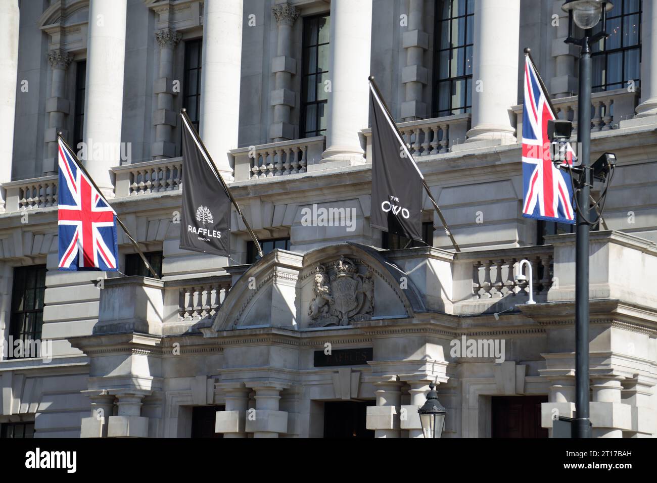 Entrance to the Raffles hotel at the OWO, Whitehall, London, UK Stock ...