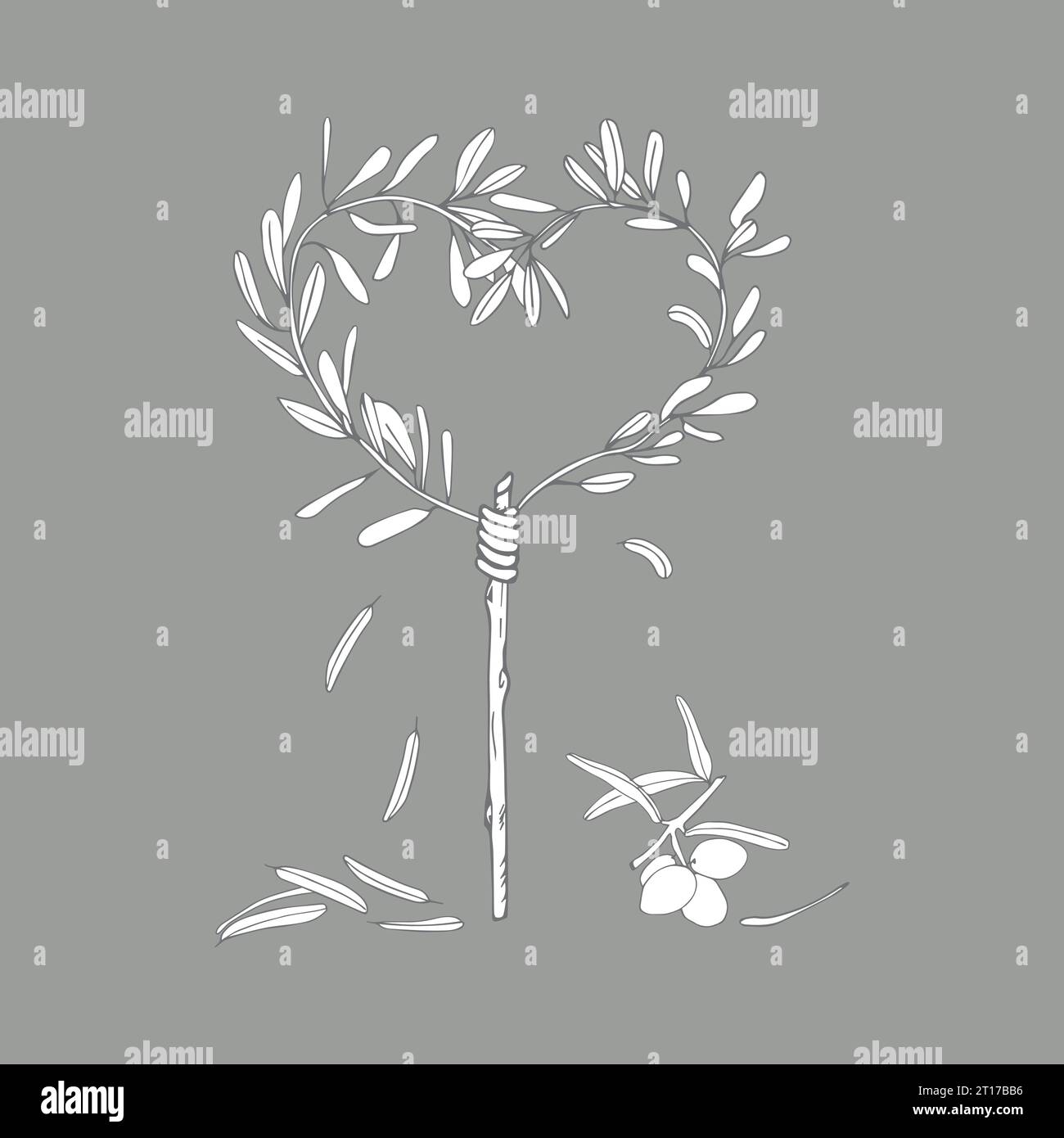 Composition of olive branches. An olive branch in the shape of a heart ...