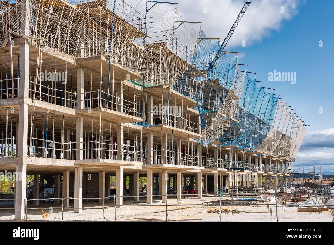 New residential buildings under construction with scaffolding and ...