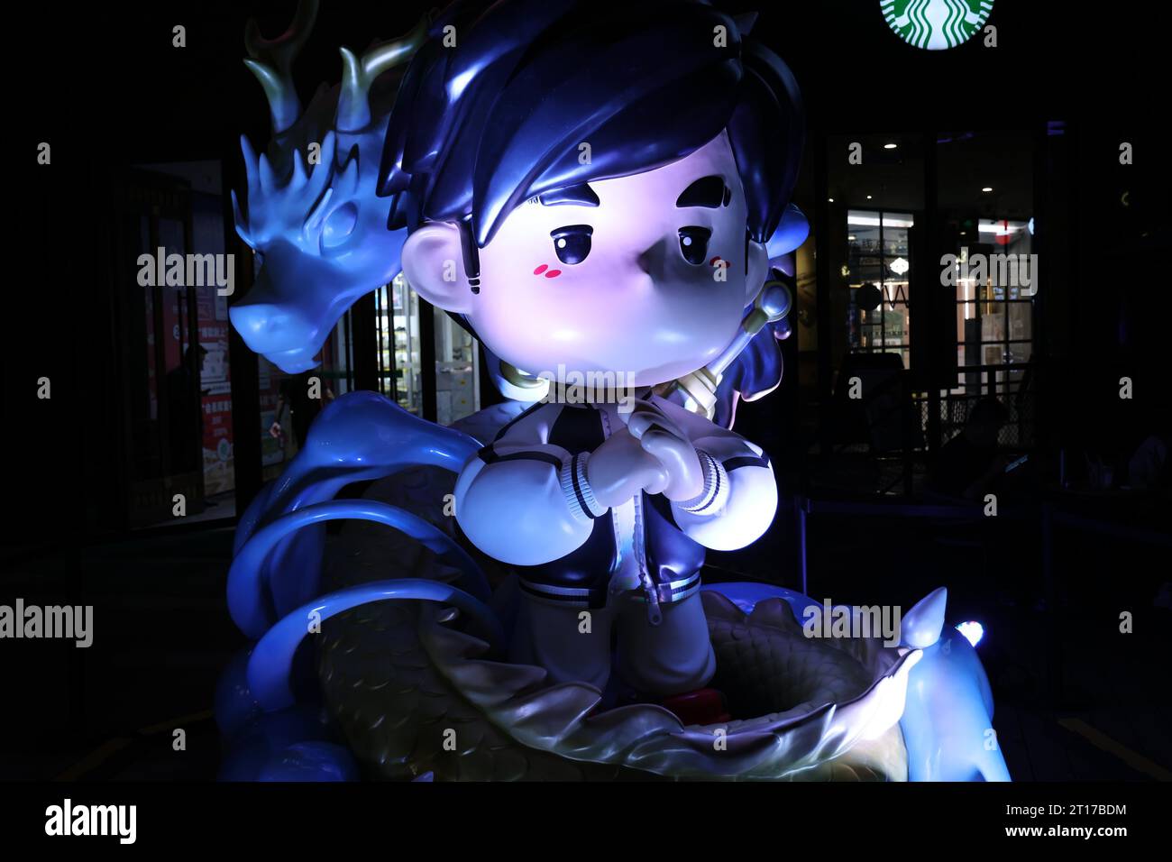 A giant cartoon sculpture of Taiwanese singer and musician Jay Chou ...