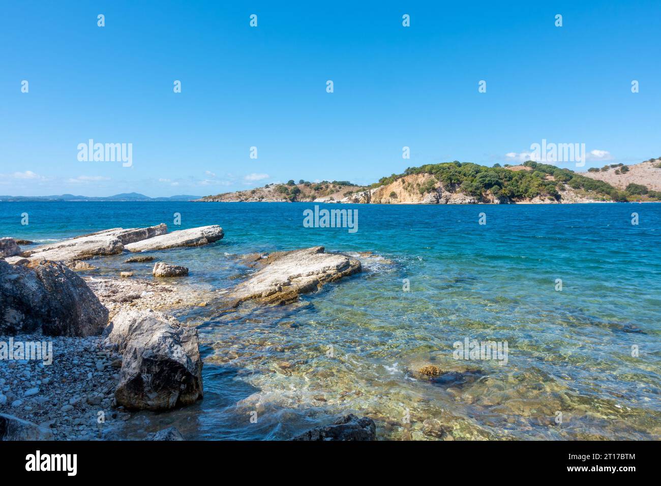 Beautiful scenery by the sea in Sagiada strip, Igoumenitsa, Greece, close to the border with ...