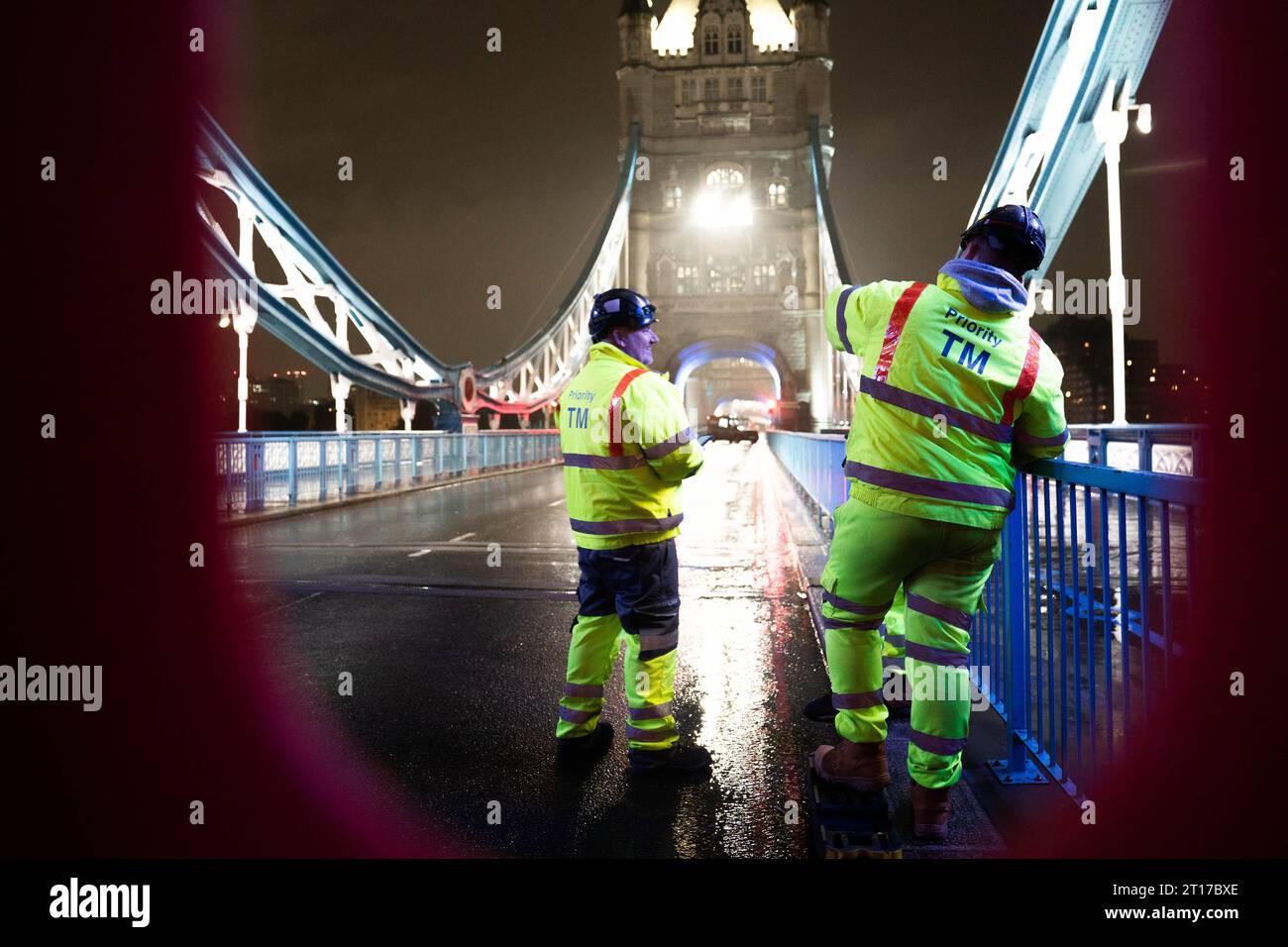 Engineers work at Tower Bridge in central London. For the first time in ...