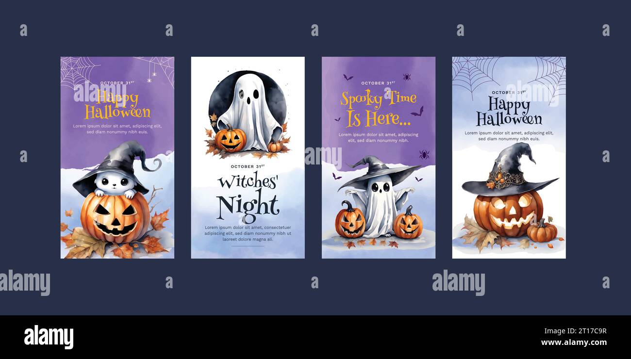 Set of Happy Halloween Party invitation and greeting card design set ...