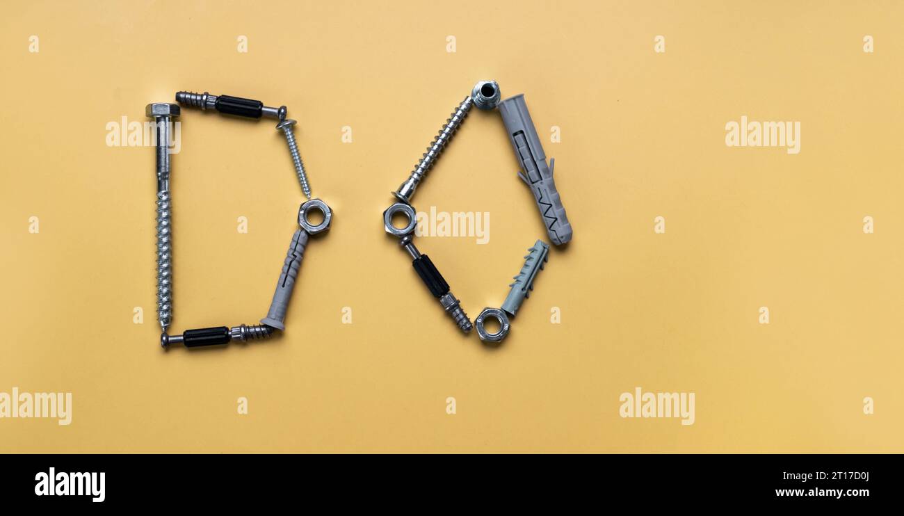Sign Do, frame with copy space made of bolts, screws. Banner on yellow ...