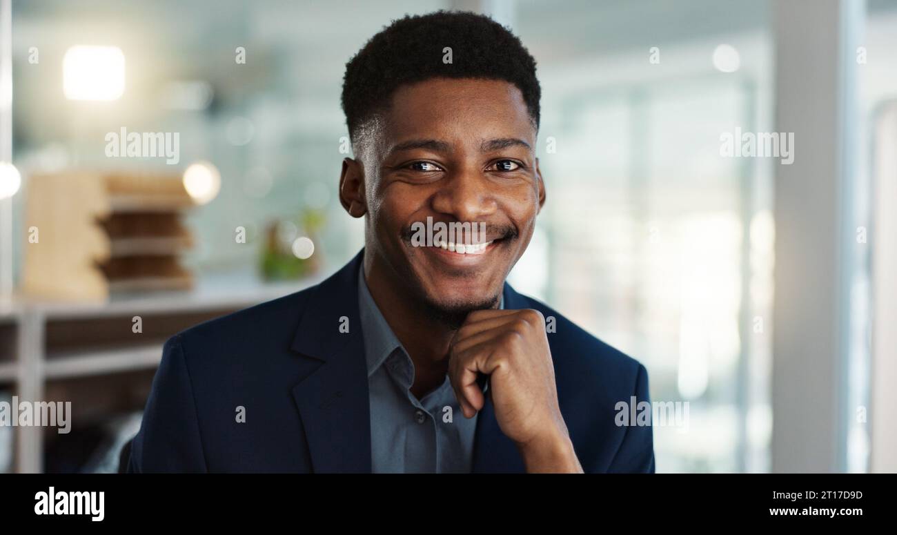 Face, smile and young businessman in office with confidence and ...