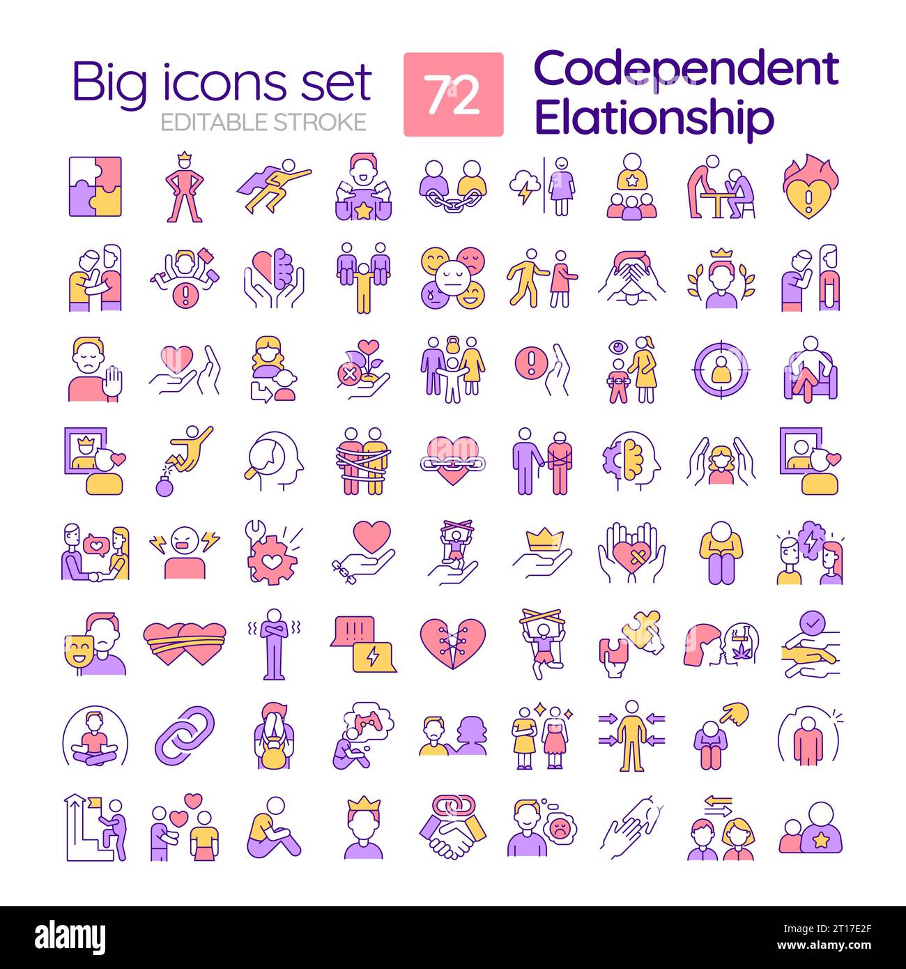 Editable multicolor big icon set for codependent relationship Stock ...