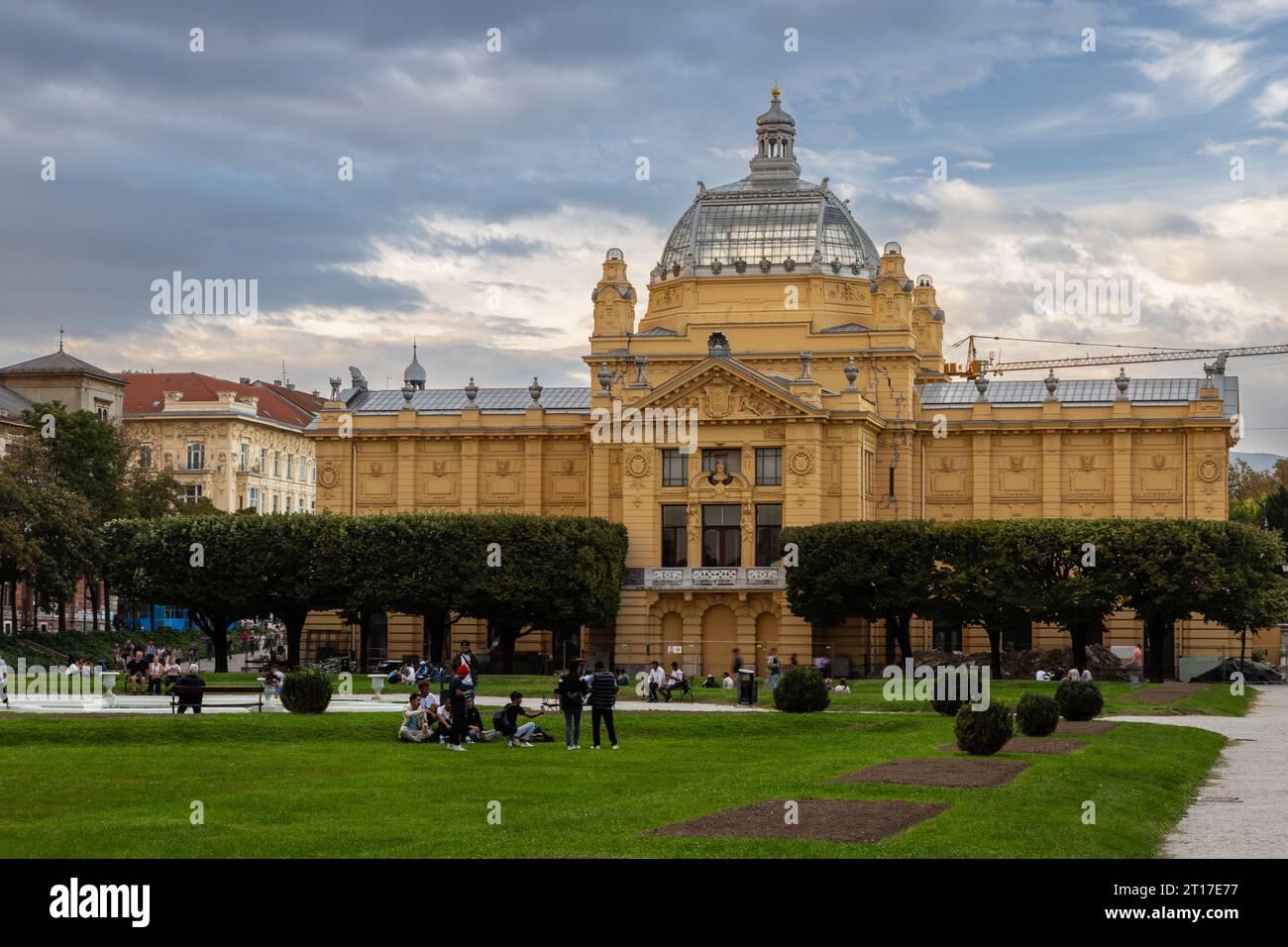 The Art pavilion in Zagreb during a colourful sunrise built in 1899 and ...