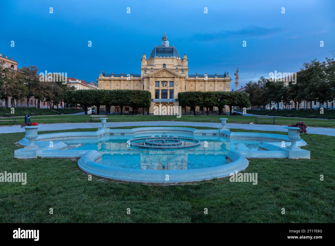 The Art pavilion in Zagreb during a colourful sunrise built in 1899 and ...