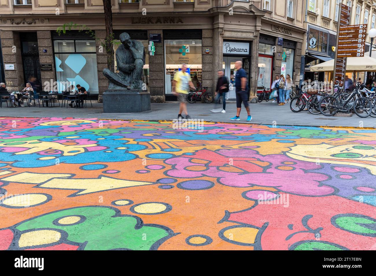 Mural of colourful cats at a intersection of a pedestrian zone in ...